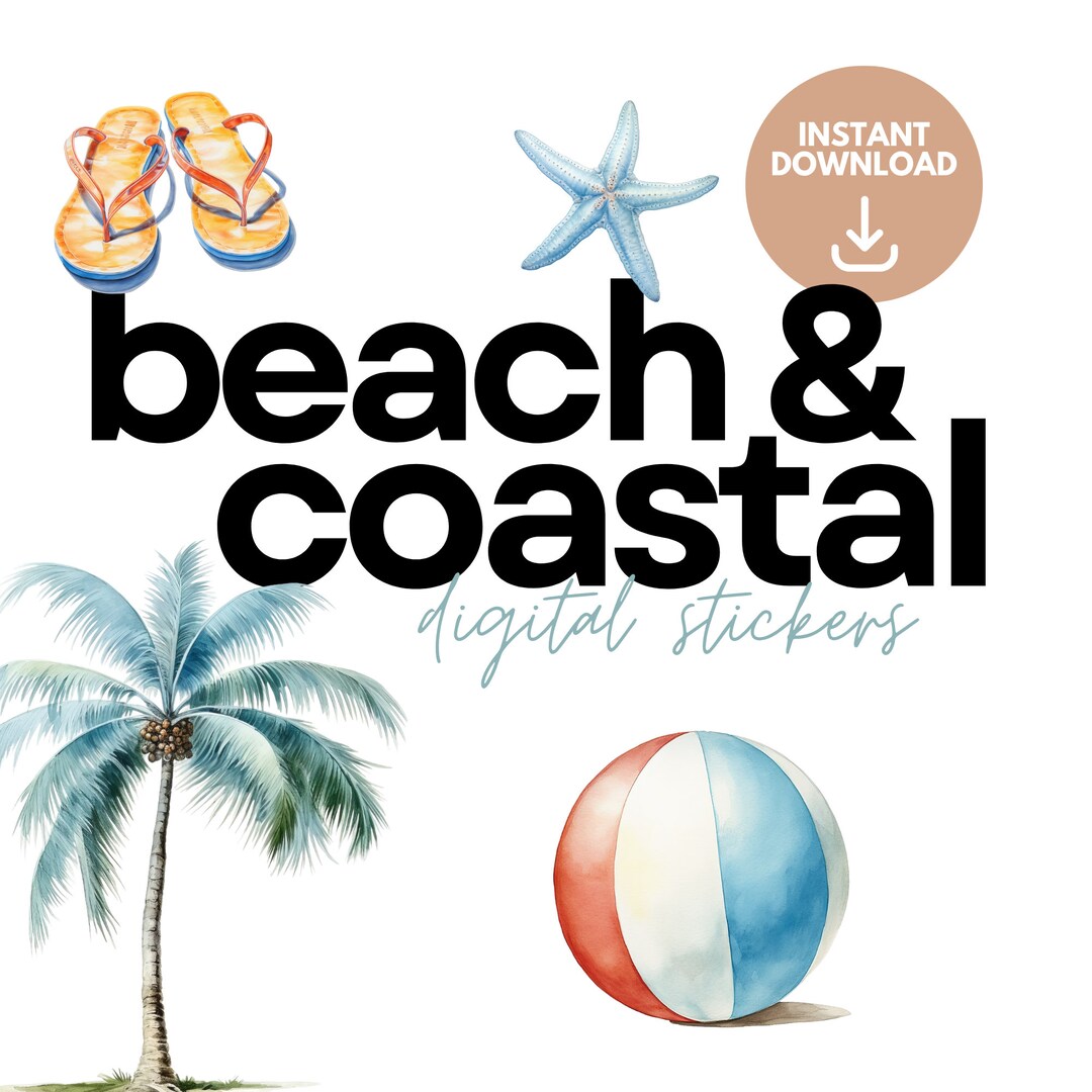40 "beach & Coastal" Digital Stickers | Transparent PNG Files | Instant ...