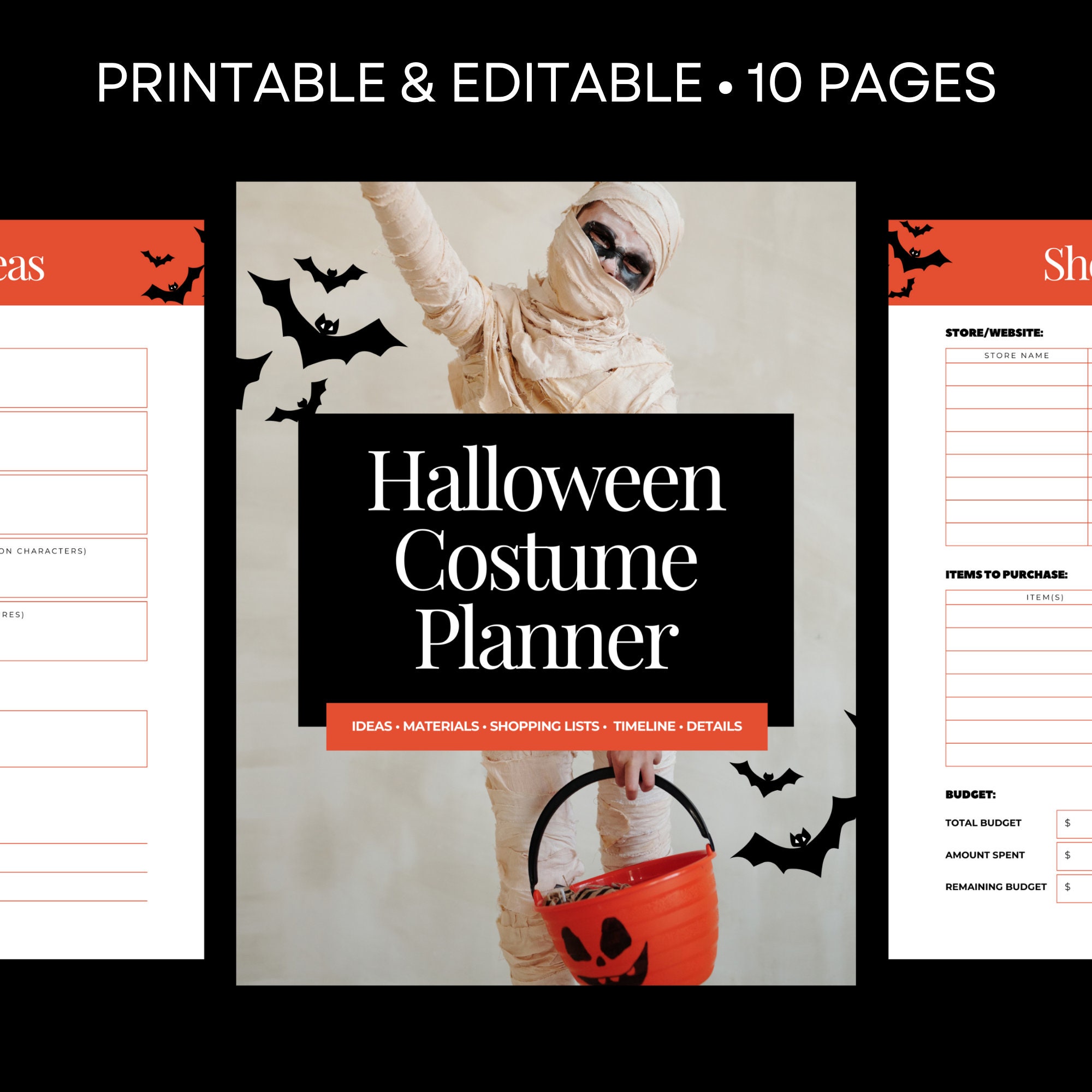 Halloween Costume Planner, DIY Ideas, Editable Canva Template (digital ...