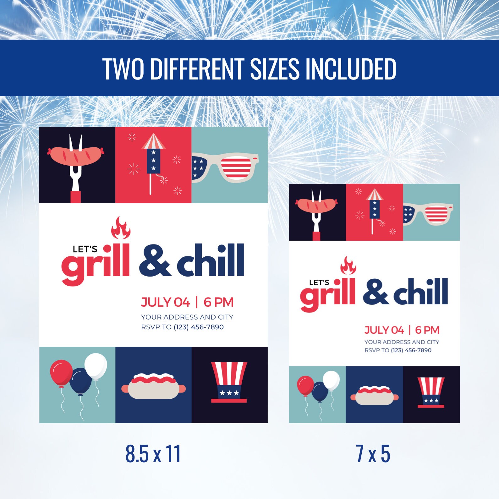 Grill & Chill Invitation – 4th of July BBQ, Editable Canva Template - Etsy