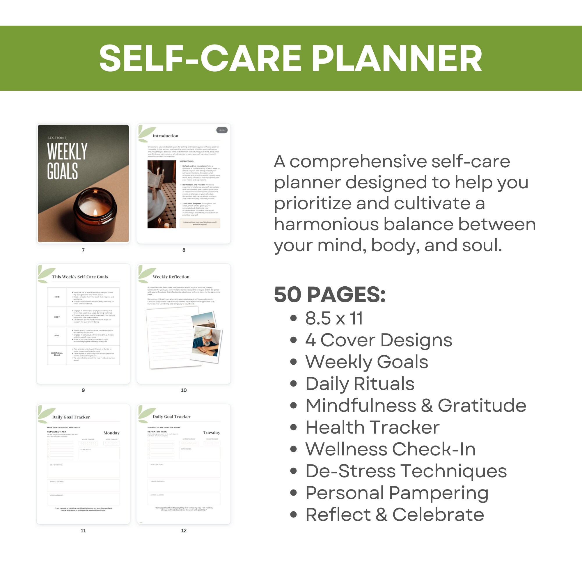 Wellness Planner Bundle, Self Care Planner, Weight Loss Planner ...