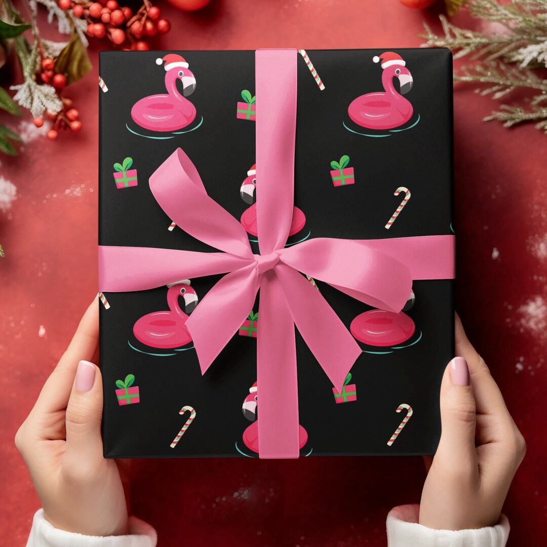 Black Christmas Wrapping Paper With Flamingos Fun Wrapping Paper ...