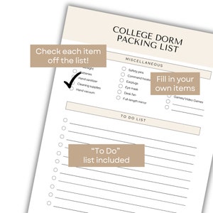 College Dorm Packing Checklist, Move-in Essentials (printable PDF) - Etsy