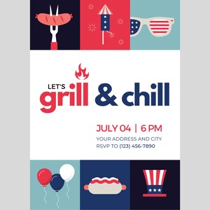 Grill & Chill Invitation – 4th of July BBQ, Editable Canva Template - Etsy
