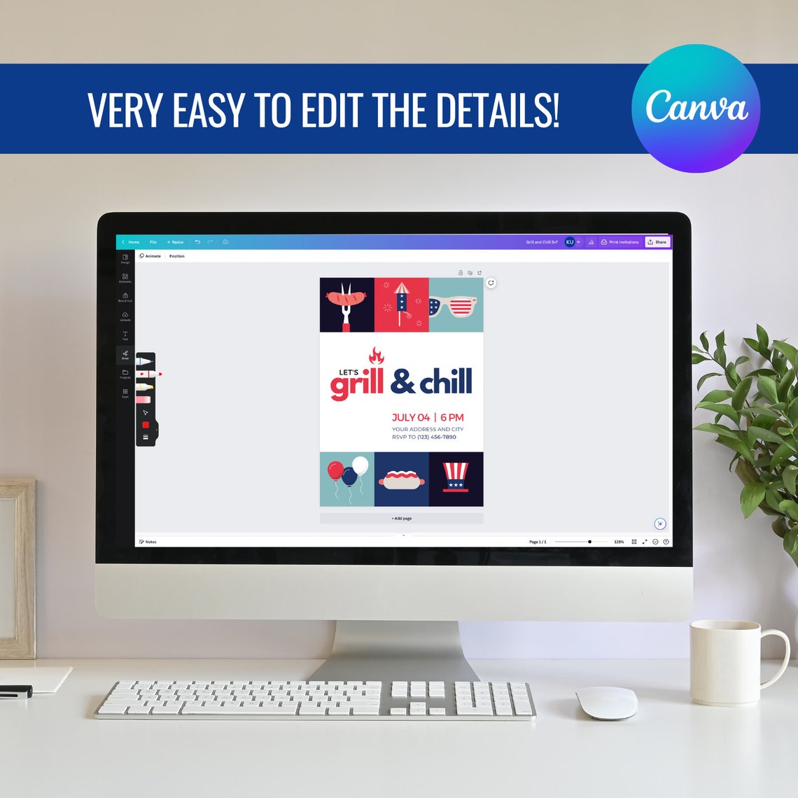 EDITABLE Grill & Chill Invitation 4th of July Party Invitation Editable ...