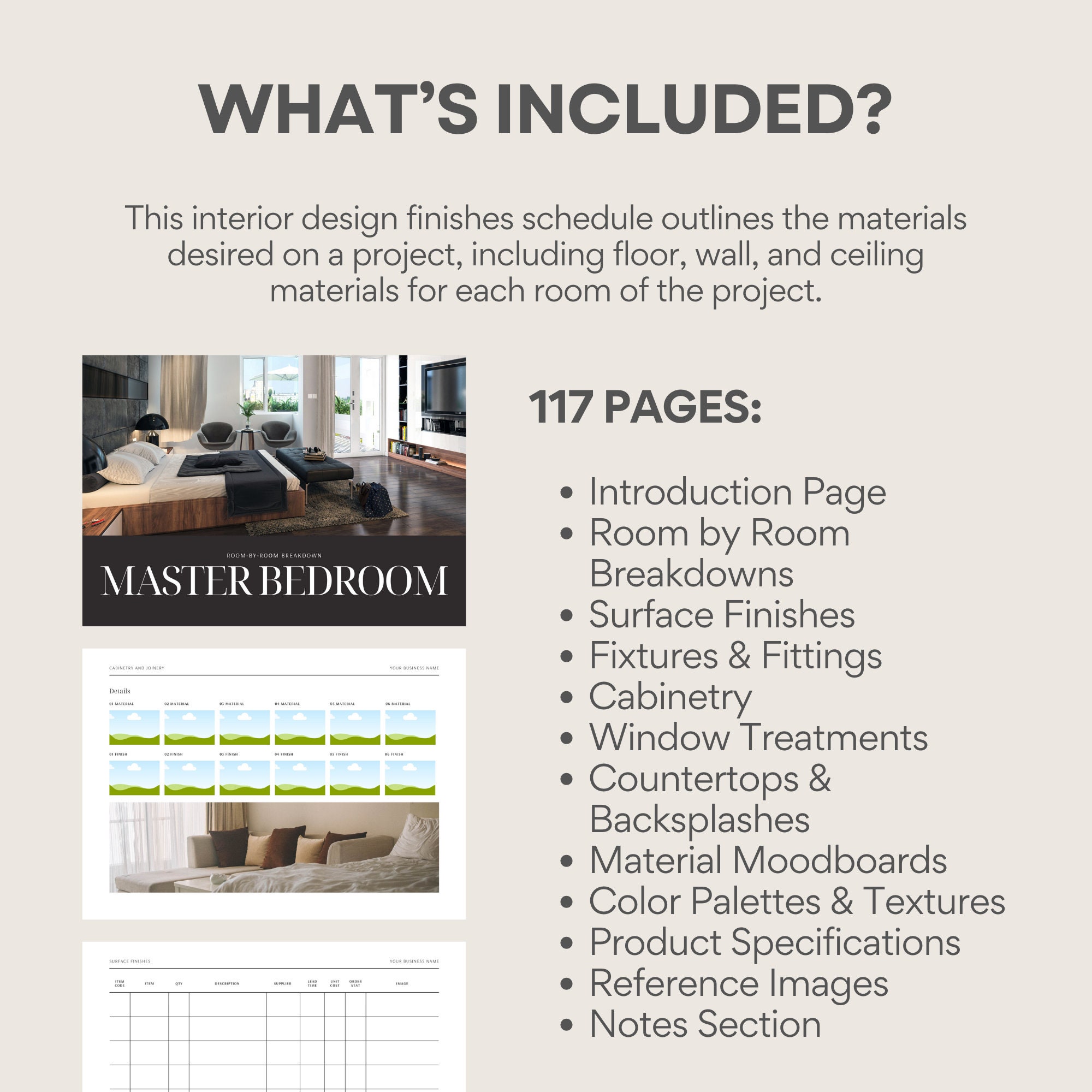Interior Design Finishes Schedule | 117-page Editable Canva Template ...