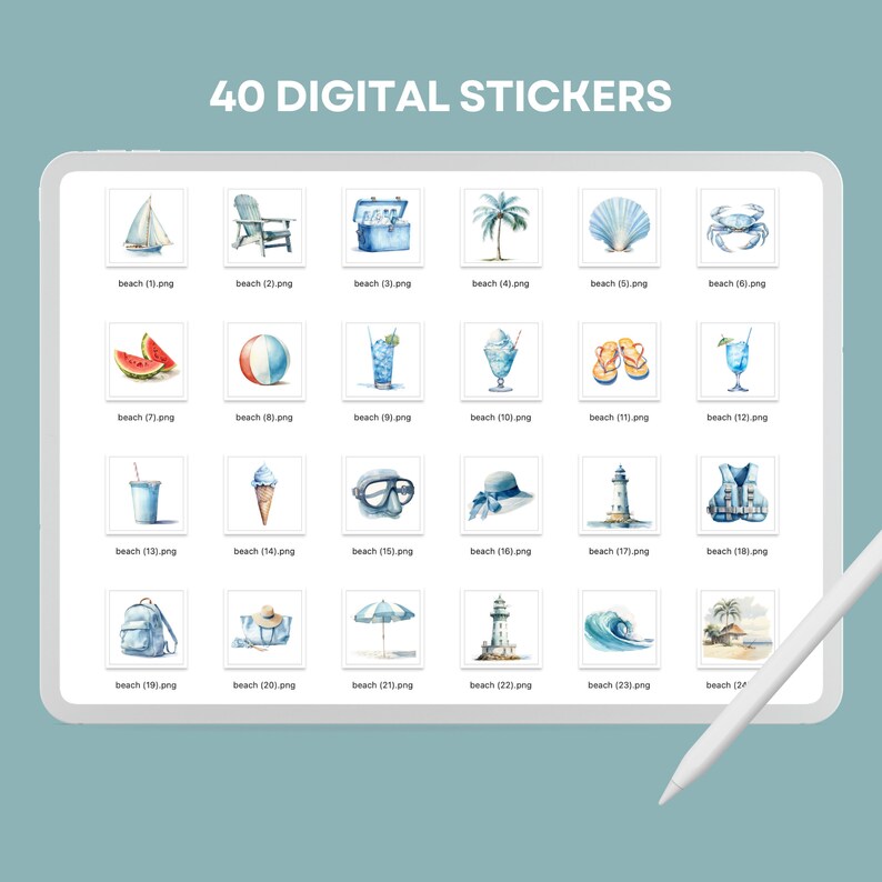 Beach & Coastal Digital Stickers | Planner, Journal (PNG, Instant ...