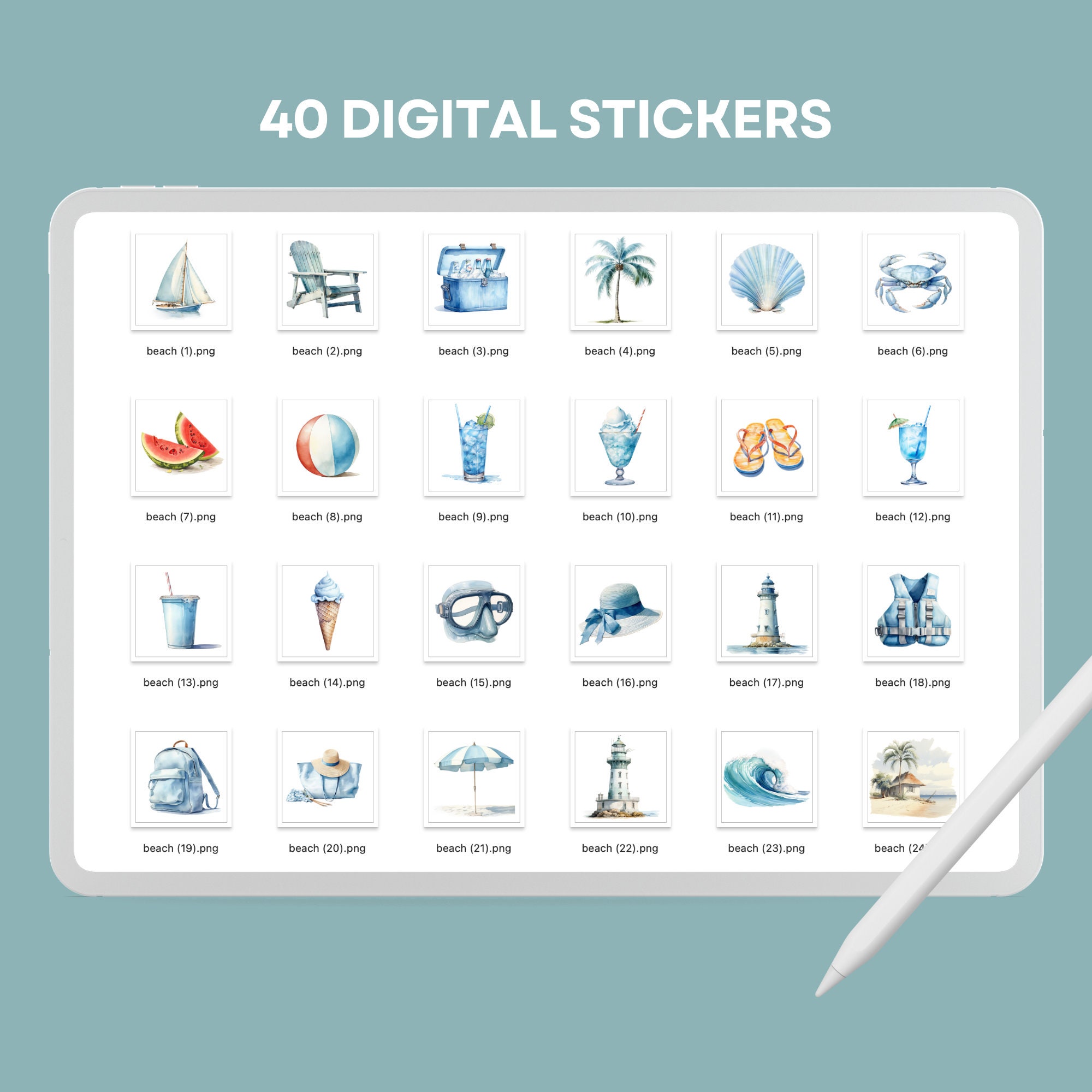40 "beach & Coastal" Digital Stickers | Transparent PNG Files | Instant ...