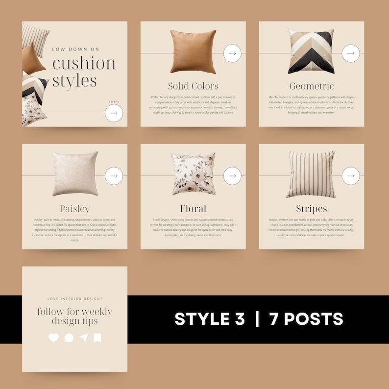Interior Design Carousel Social Media Posts | 28 Editable Instagram ...