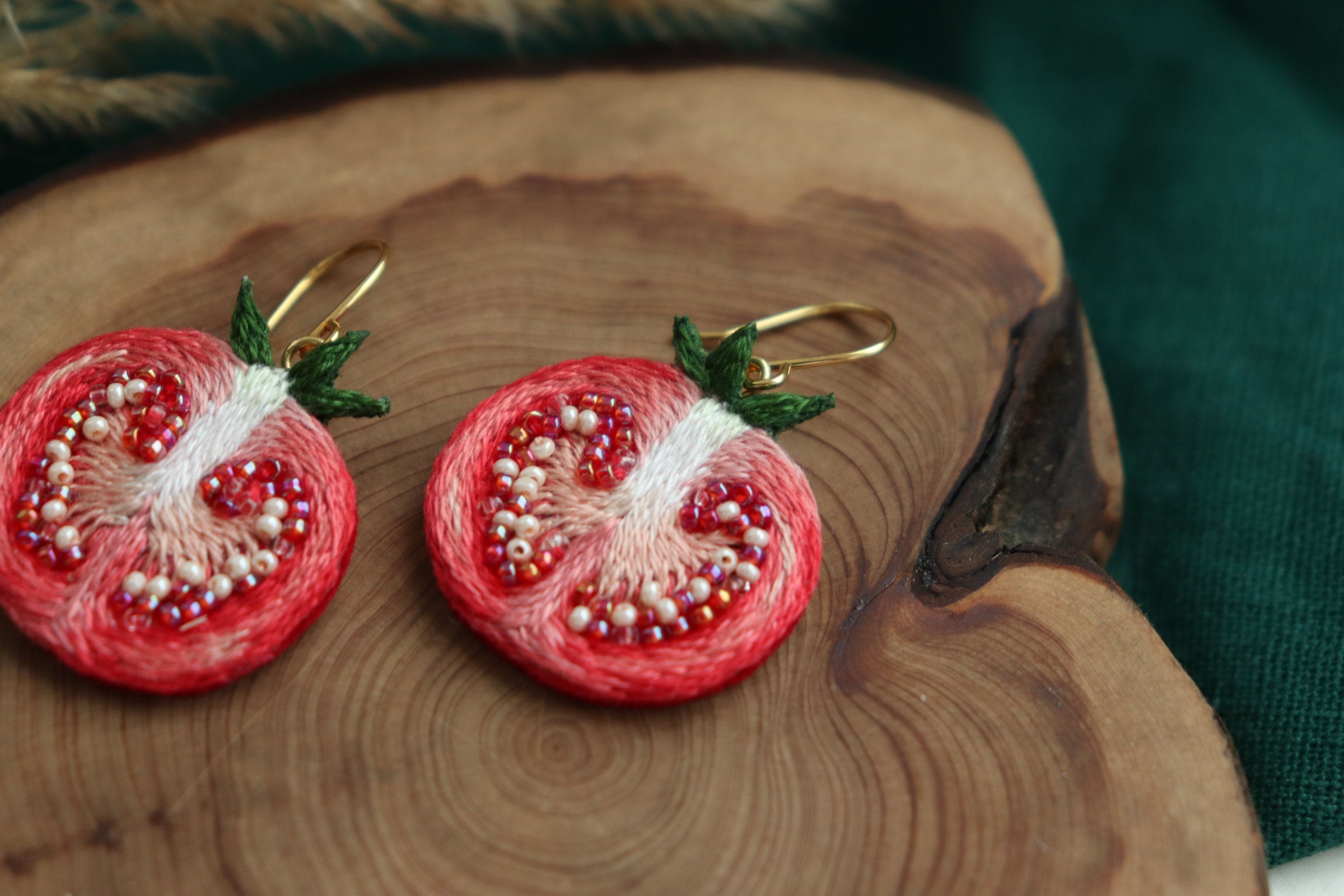 Gift Tomato Vegetable Earrings, Embroider Real Food Funky Earrings - Etsy