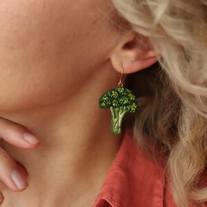 Hand Embroidered Broccoli Vegetable Earrings With Beads, Veggie Jewelry ...