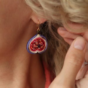 Fig Fruit Earrings, Food Embroidered Seed Beaded Earrings. - Etsy