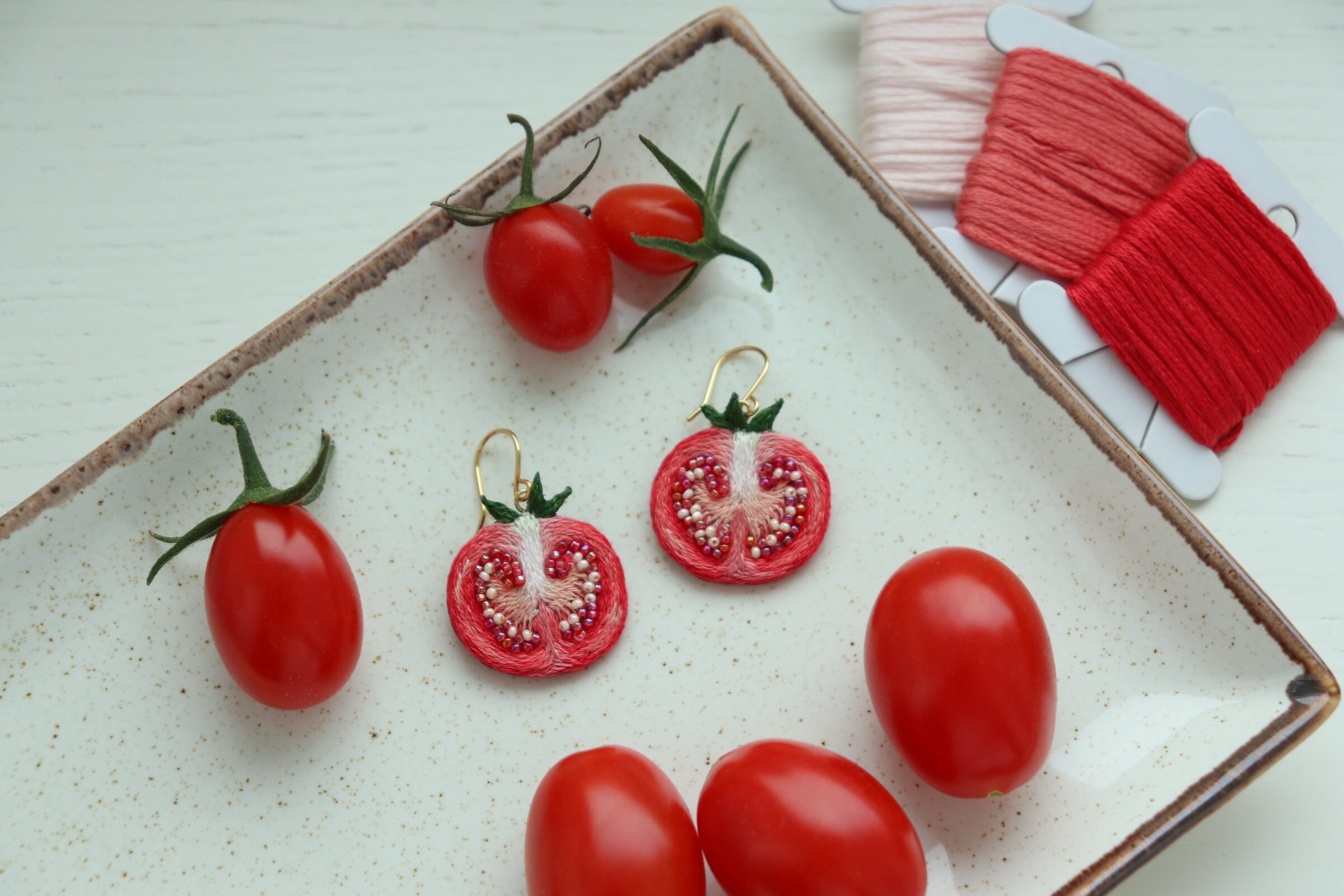 Gift Tomato Vegetable Earrings, Embroider Real Food Funky Earrings - Etsy