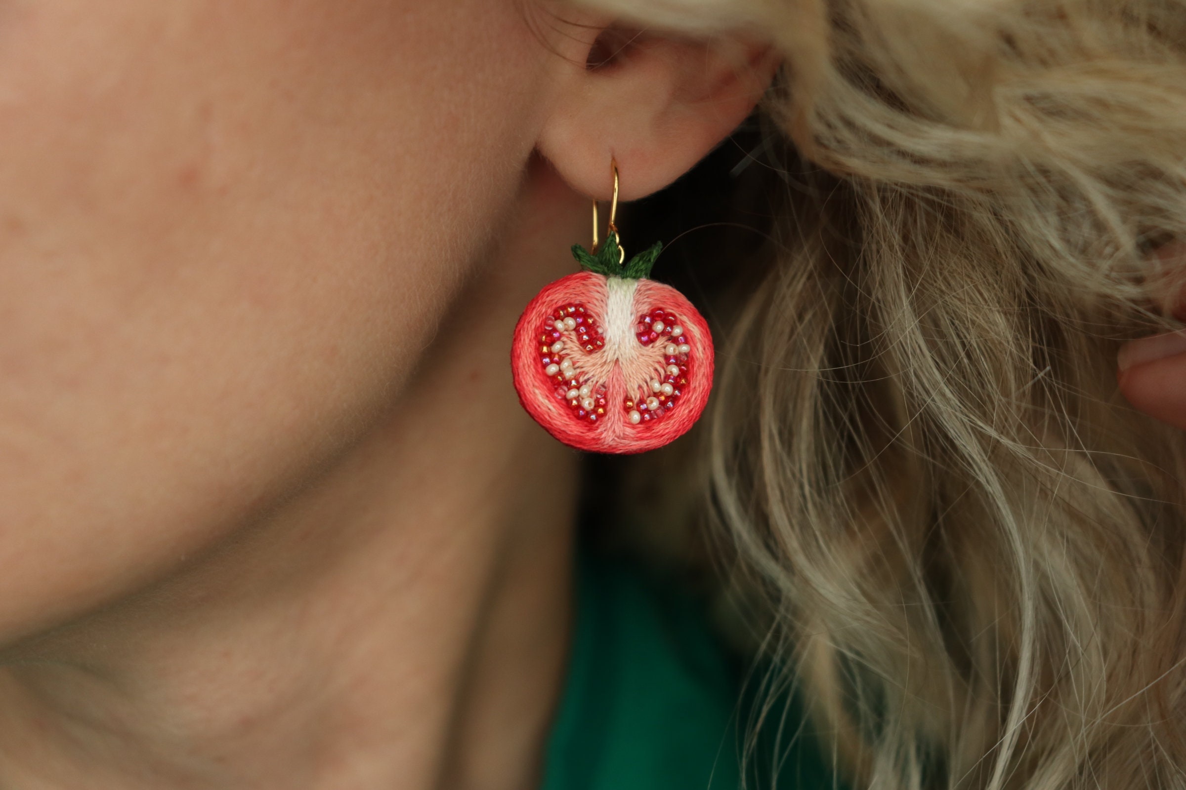 Gift Tomato Vegetable Earrings, Embroider Real Food Funky Earrings - Etsy