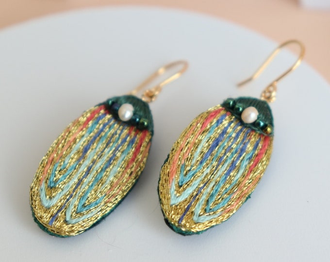 Beaded Embroidery Beetle Bug Earrings, Gold and Dangle Insect Earrings as Nature Lover Gift - Etsy