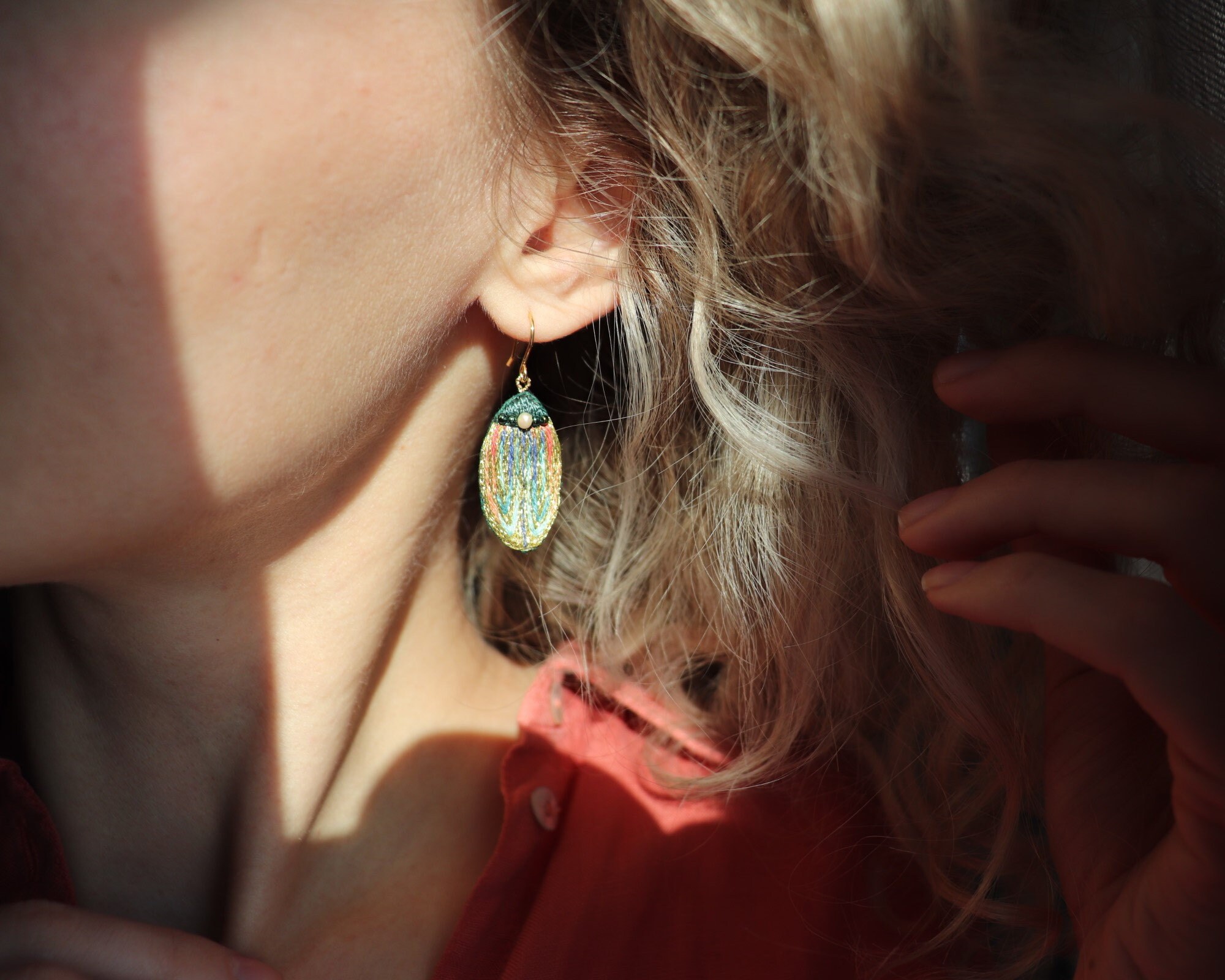 Beaded Embroidery Beetle Bug Earrings, Gold and Dangle Insect Earrings ...