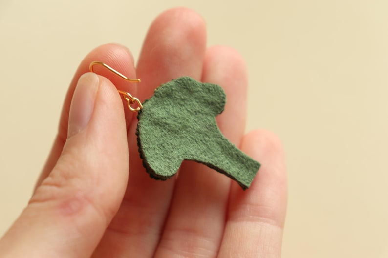 Hand Embroidered Broccoli Vegetable Earrings With Beads, Veggie Jewelry ...