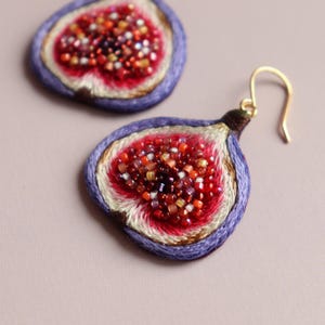 Fig Fruit Earrings, Food Embroidered Seed Beaded Earrings. - Etsy