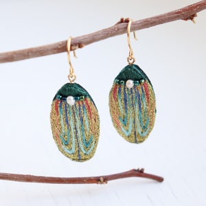 Beaded Embroidery Beetle Bug Earrings, Gold and Dangle Insect Earrings ...