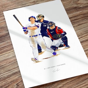 Corey Seager World Series Home Run V2 Poster Texas Rangers Baseball Art ...