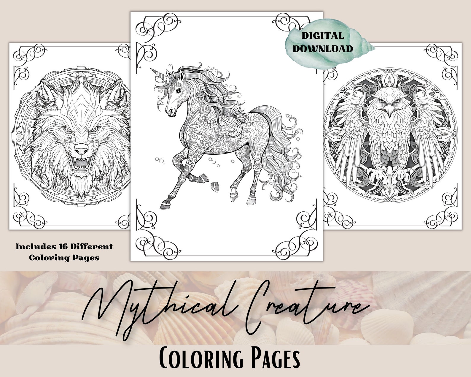 Mythical Coloring Book, Unicorn Coloring, Dragon Coloring, Mermaid ...