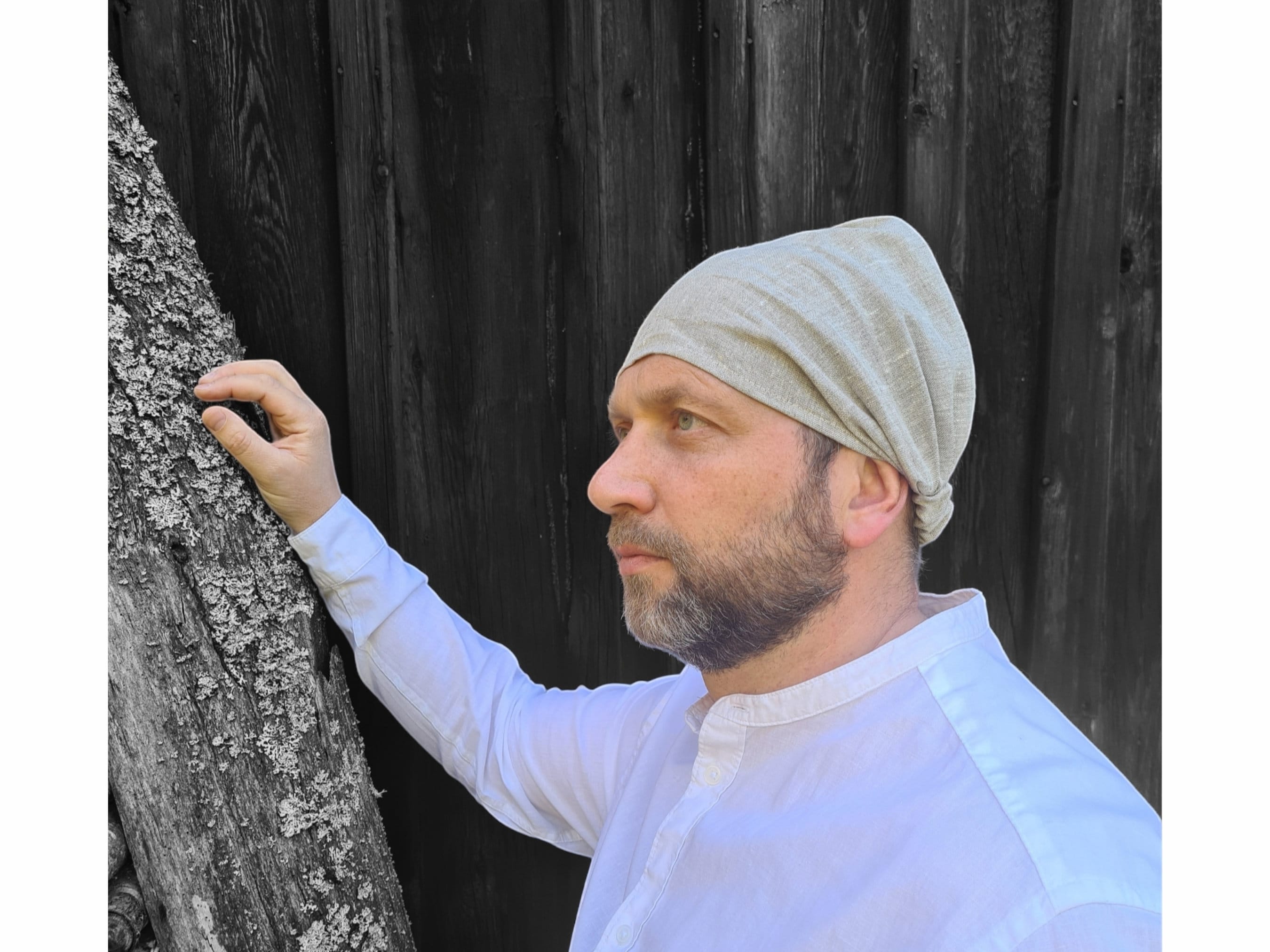 Linen Men Head Scarf With Elastic, Natural Linen Wide Men Head Scarves ...