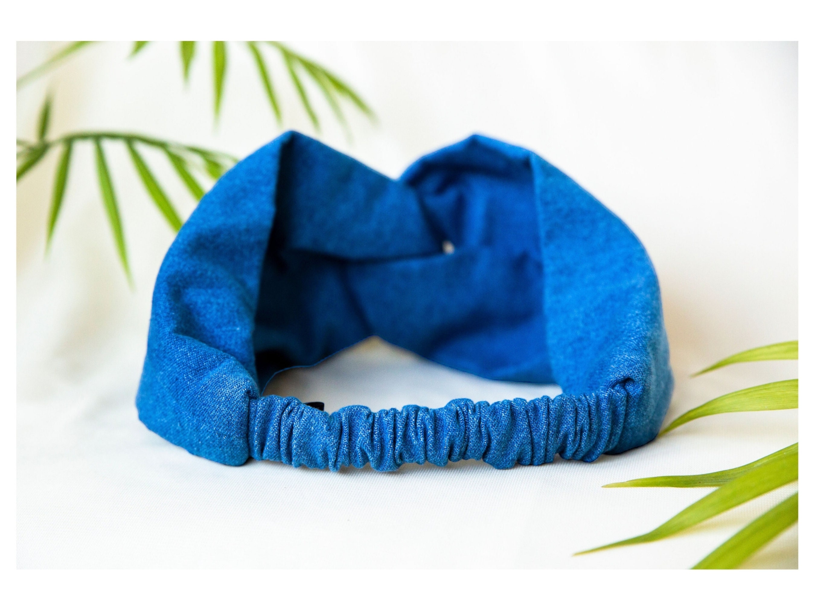 Blue Denim Headband, Light Blue Denim Hair Band, Elastic Blue Denim ...