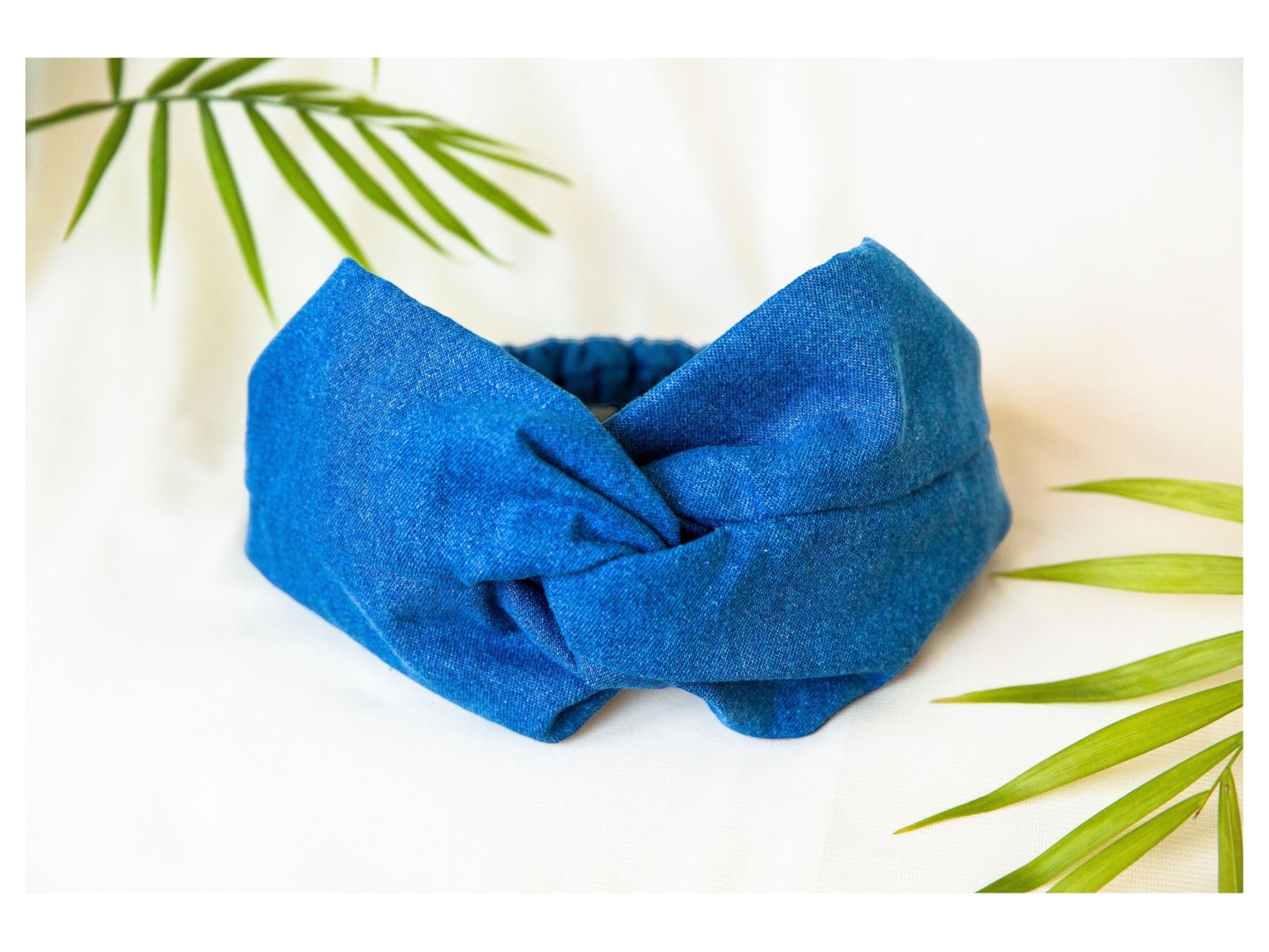 Blue Denim Headband, Light Blue Denim Hair Band, Elastic Blue Denim ...