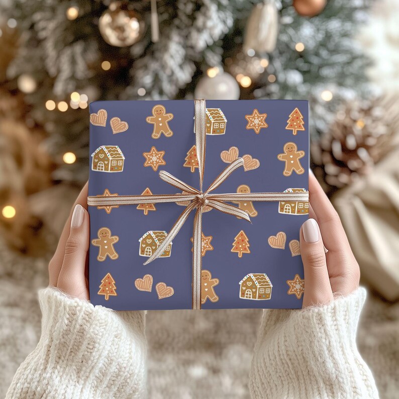 Gingerbread Themed Wrapping Paper Festive Gift Wrap for Holiday ...