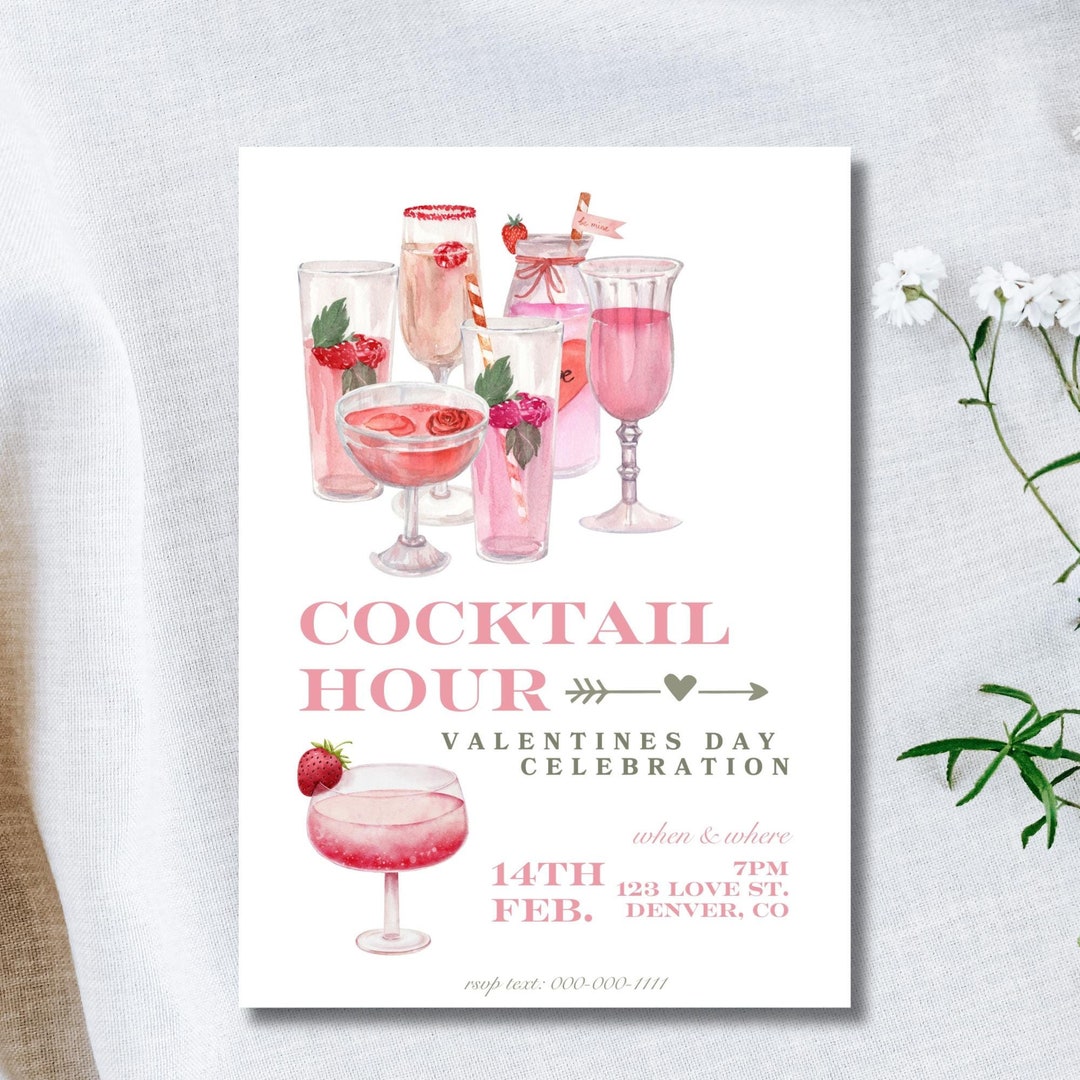 Cocktail Party Invite Template Card Valentines Day Invite Galentines ...