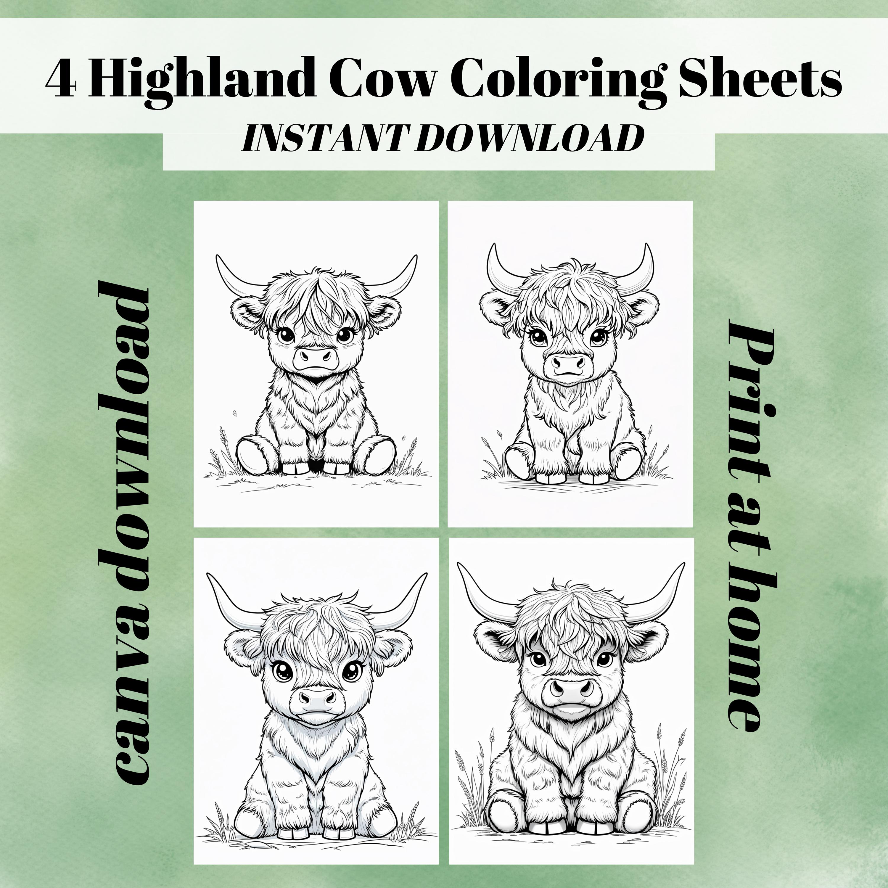Kids Coloring Book Pages Highland Cow Farm Animal Coloring Book Canva ...