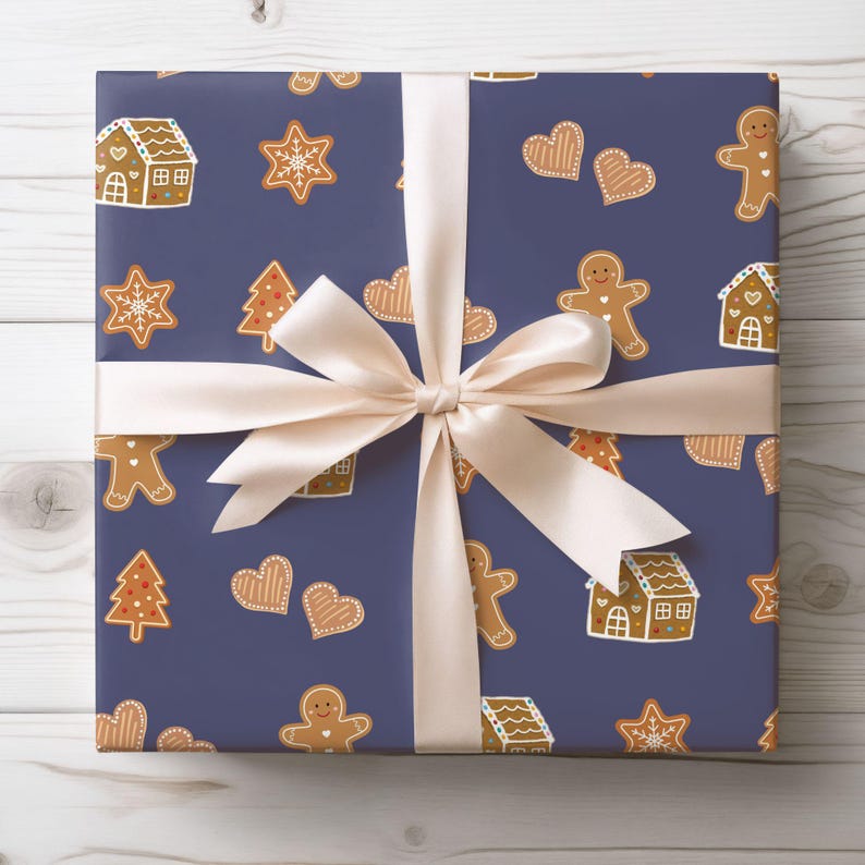 Gingerbread Themed Wrapping Paper Festive Gift Wrap for Holiday ...