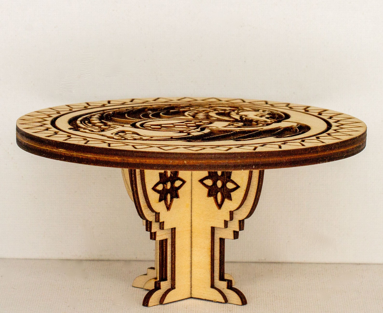 Miniature Medieval Gothic Style Round 'dragon's Tail' Engraved Table ...