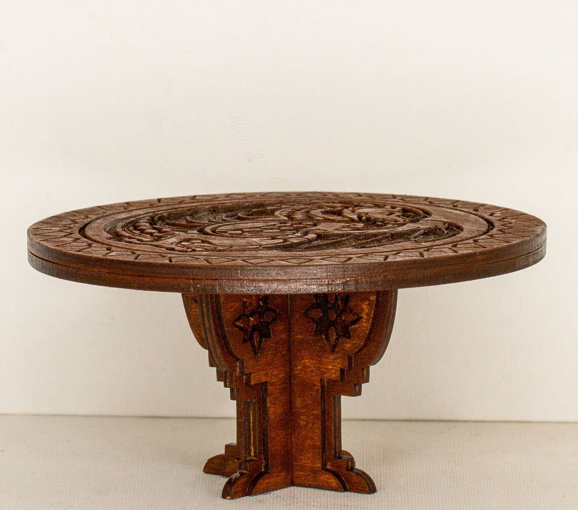 Miniature Medieval Gothic Style Round 'dragon's Tail' Engraved Table ...