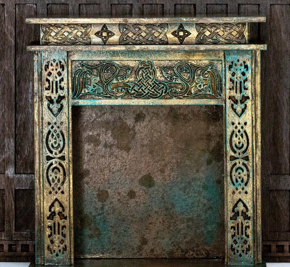 Miniature Gothic Celtic Style Large Fireplace - 1 12 or 1 24 Scale Kit ...