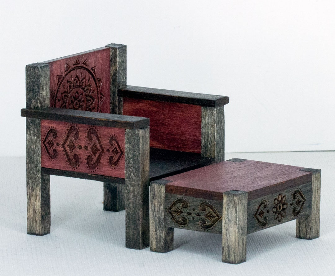 Miniature Cotemporary Chair With Ottoman - East Indies Engravings ...