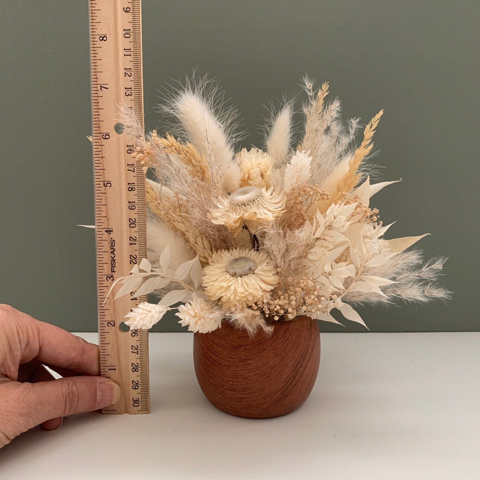 White Neutral Dry Flower Arrangement in a Ceramic Wooden Vase - Etsy