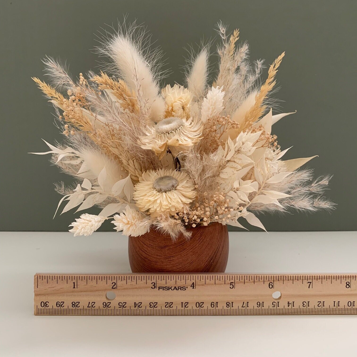 White Neutral Dry Flower Arrangement in a Ceramic Wooden Vase - Etsy