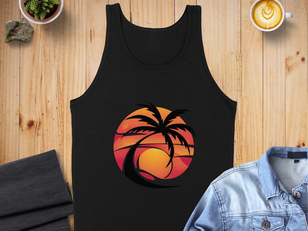 Sunset Palm Tree Tank Top, Summer Beach Vacation Tank, Tropical Graphic ...