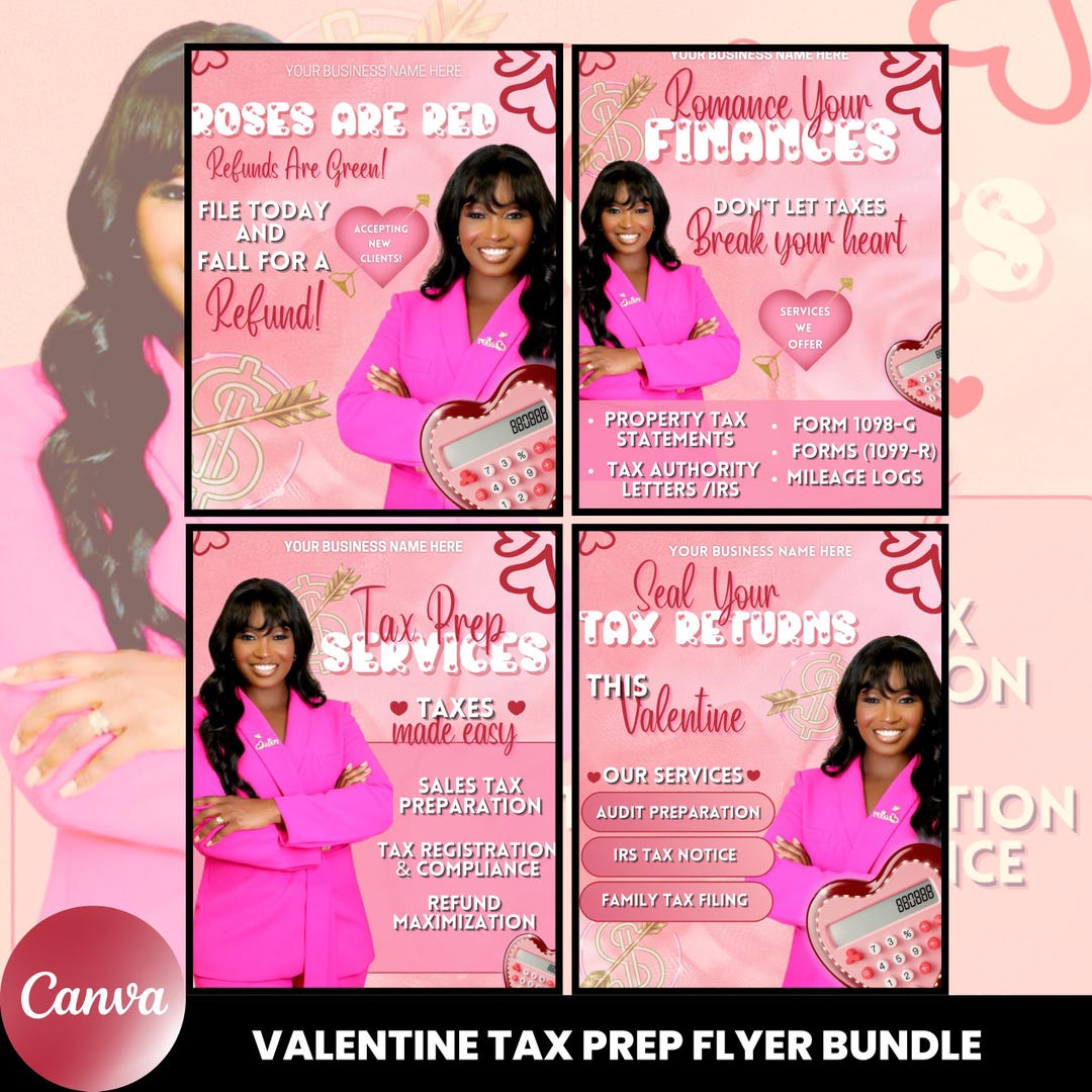 4 Tax Preparation Flyer Bundle, Valentine's Tax Flyer, Tax Season, Tax ...