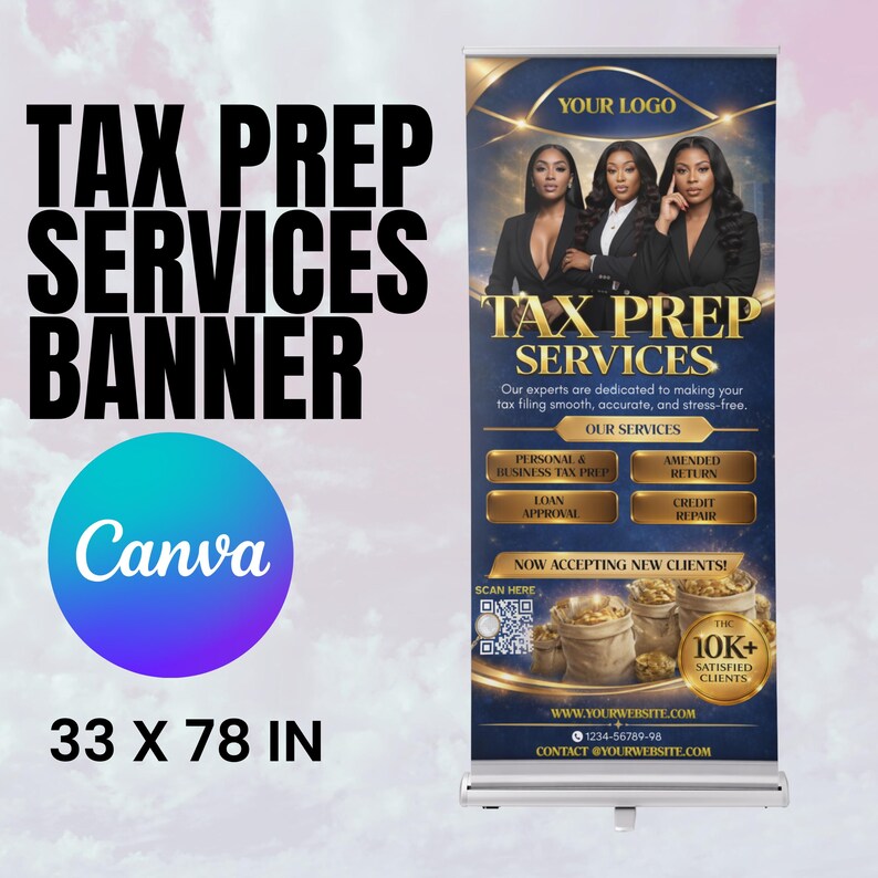 Tax Prep Services Banner, DIY Retractable Banner for Tax Business, Tax ...
