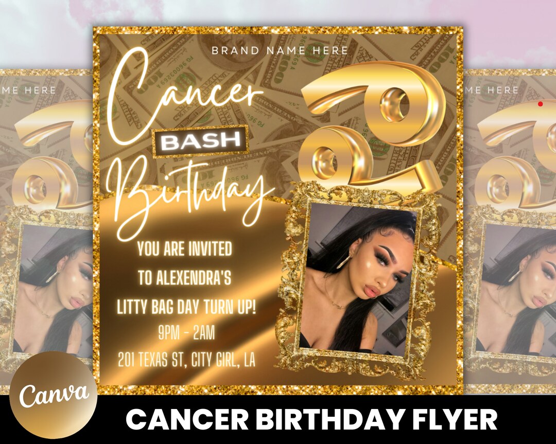 Cancer Birthday Flyer, Birthday Template, Birthday Girl, Party Flyer ...