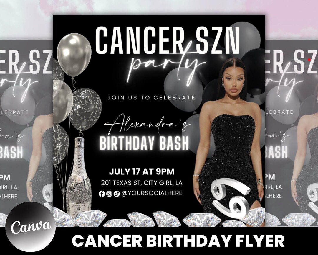 Cancer Birthday Flyer, Birthday Template, Birthday Girl, Party Flyer ...