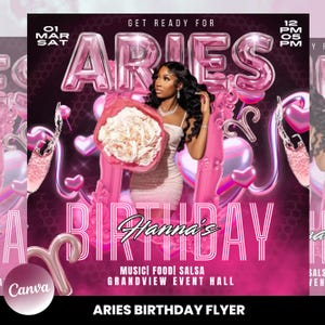 Aries Birthday Flyer, Birthday Flyer Templates, Girl Birthday Party ...