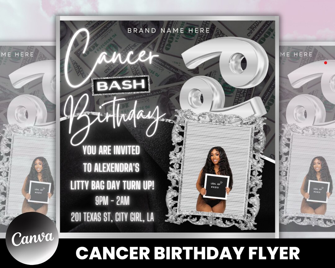 Cancer Birthday Flyer, Birthday Template, Birthday Girl, Party Flyer ...