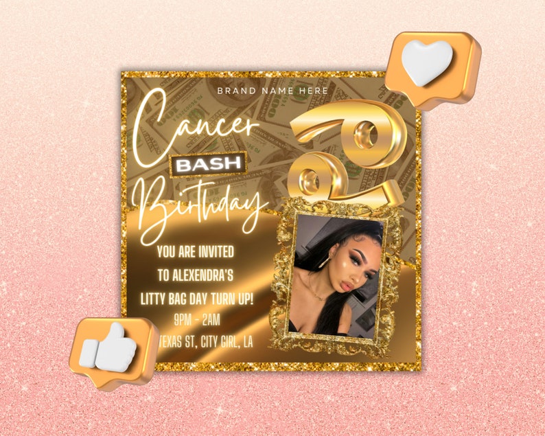 Cancer Birthday Flyer, Birthday Template, Birthday Girl, Party Flyer ...