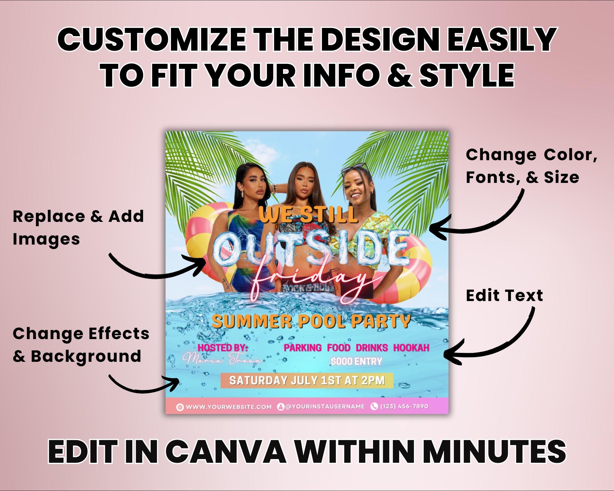 Pool Party Flyer, Summer Party Flyer, Summer Beach Party Flyer, Baddies ...