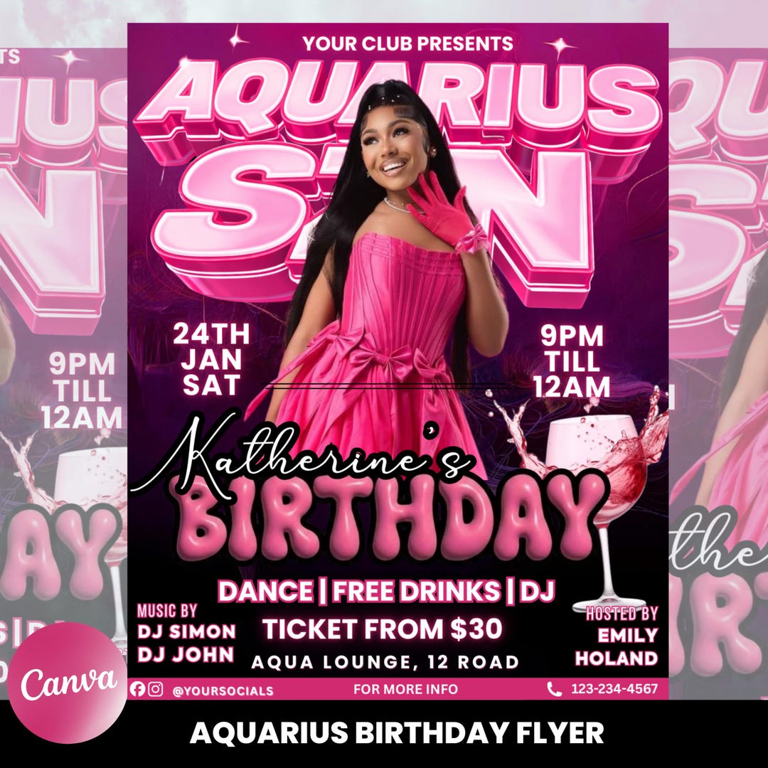 Aquarius Birthday Flyer, Aquarius Bash Flyer, Birthday Flyer, Birthday ...