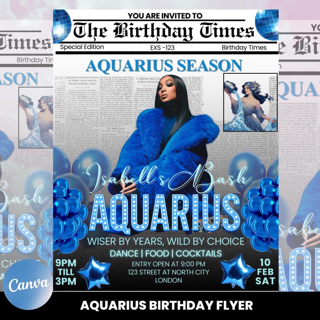 Aquarius Birthday Flyer, Aquarius Bash Flyer, Birthday Flyer, Birthday ...