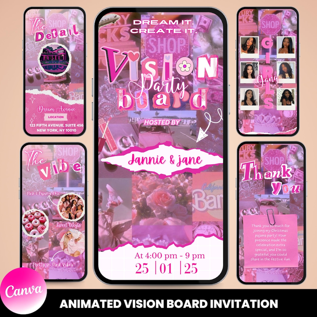 Vision Board Night Invitation, 2025 Vision Board New Year Girls Night ...