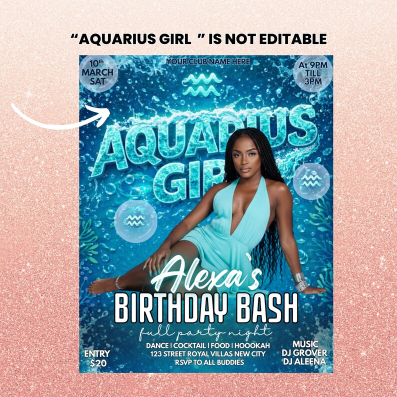 Aquarius Birthday Flyer, Aquarius Bash Flyer, Birthday Flyer, Birthday ...